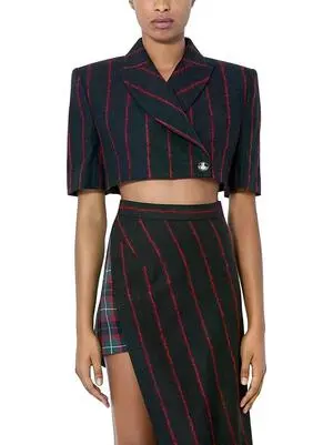 VIVIENNE WESTWOOD Cut Off Pinstripe-pattern Cropped Blazer Grey