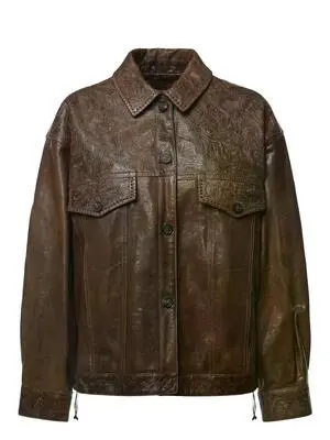 GOLDEN GOOSE Golden Goose Floral-Embossed Leather Jacket Brown