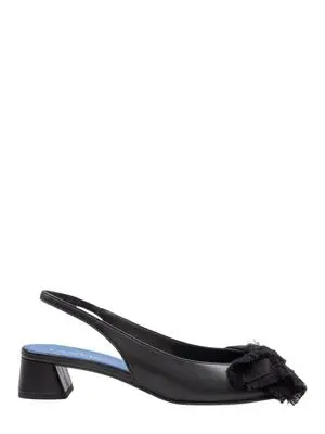 LANVIN Bow-embellished Leather Slingback Pumps - Black