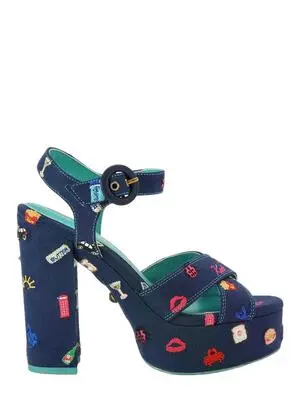 Kurt Geiger Embroidered Platform Sandals Blue