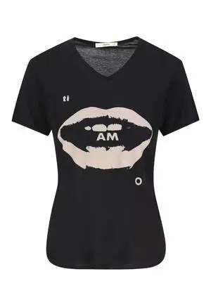 Fendi Ti Amo" Graphic V-neck T-shirt - Black