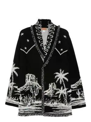 Alanui Intarsia-knit Fringed Cardigan - Black