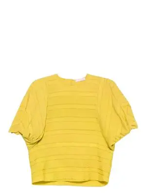 KRISTINA TI Horizontal-stripe Batwing-sleeve Blouse - Yellow