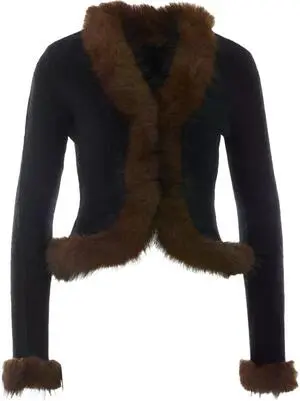SELF-PORTRAIT Self-Portrait Faux Fur Knit Cardigan Black
