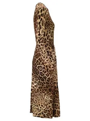 Dolce & Gabbana Dolce & Gabbana Leo-Print Viscose Jersey Dress Brown