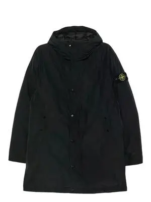 Stone Island Hooded Parka With Detachable Compass Badge - Black