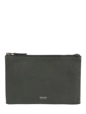 TOM FORD Logo-print Pebbled Clutch Bag - Green