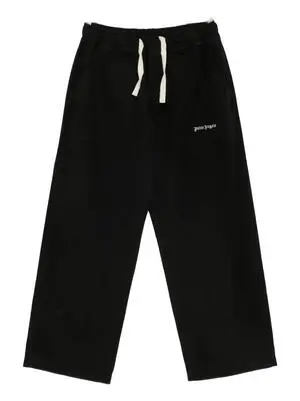 Palm Angels Logo Print Wide Leg Drawstring Trousers - Black