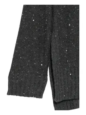 Lorena Antoniazzi Sequin-embellished Side-slit Mock Neck Sweater - Grey