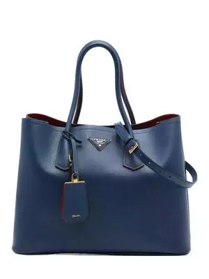 Prada 2013-2026 Large Saffiano Cuir Double Satchel - Blue