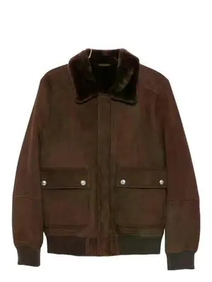 Eleventy Shearling-collar Suede Jacket - Brown
