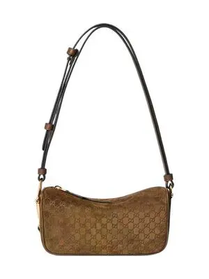 Gucci Gg Motif Suede Shoulder Bag Brown