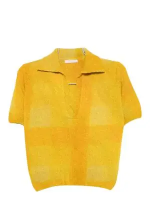 KRISTINA TI Check-pattern Polo-collar Sweater