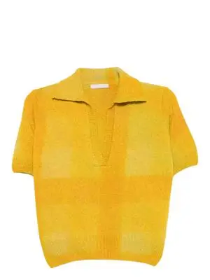 KRISTINA TI Check-pattern Polo-collar Sweater - Yellow