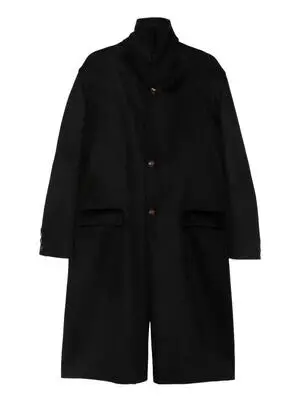 KANG Funnel-neck Single-breasted Coat - Black
