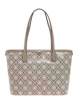 Tory Burch T Monogram Coated Jacquard Small Zip Tote - Grey