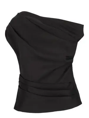 SELF-PORTRAIT Draped Taffeta Top - Black