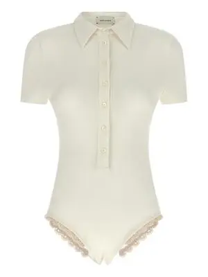 Magda Butrym Crochet-trimmed Polo Bodysuit - White