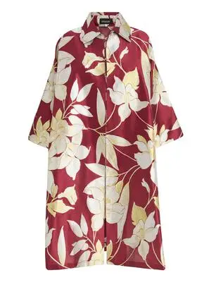 Eskandar Cotton-silk Jacquard A-line Shacket - Red
