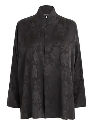 Eskandar Silk Double-stand Collar Shirt - Brown