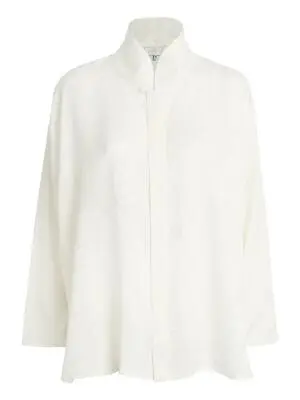 Eskandar Silk Double-stand Collar Shirt - Grey
