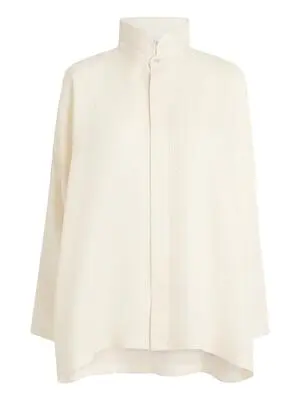 Eskandar Silk Double-stand Collar Shirt - Grey