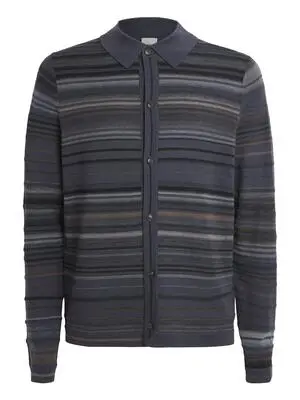Paul Smith Merino Stripe Polo Cardigan - Grey