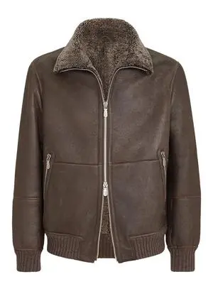 Brunello Cucinelli Shearling Bomber Jacket - Brown