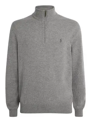 Polo Ralph Lauren Wool Polo Pony Quarter-zip Sweater Grey