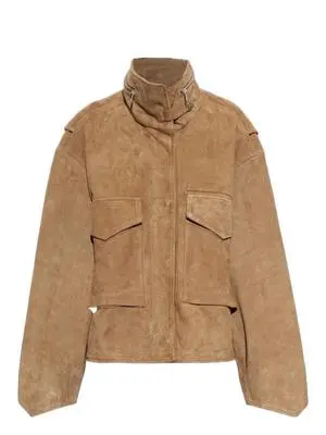 ALLSAINTS Suede Stand Collar Cargo Jacket - Walnut Brown
