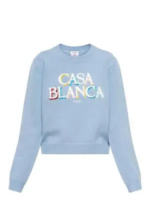 Casablanca Logo Embroidered Cropped Knit Sweater - Blue