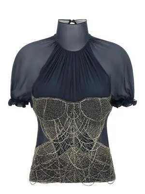 Attico THE ATTICO Jewel Embroidery Top Blue