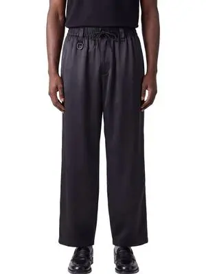 Y3 Wide-leg Cotton Blend Jogging Trousers With Drawstring - Black