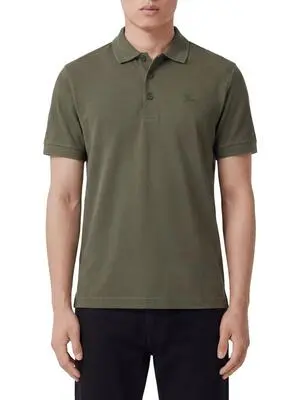 Burberry Equestrian Knight Logo Cotton Polo Shirt With Ribbed Collar - Green