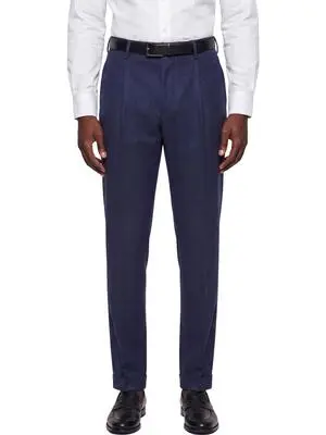 PT TORINO Master Slim Fit Pleated Wool Blend Tailored Trousers - Blue