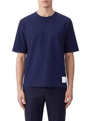 Thom Browne 4-bar Cotton T-shirt With Iconic Sleeve Motif - Navy