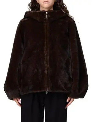 SIMONA CORSELLINI Short Faux Fur Hooded Jacket - Brown