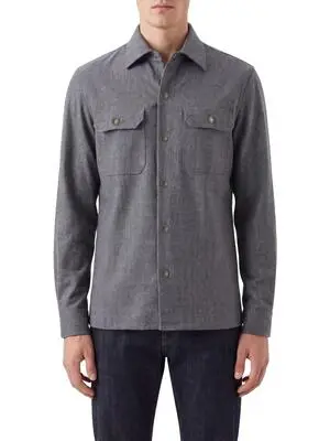 Brunello Cucinelli Wool Shirt Jacket With Patch Pockets And Button Closure Grey