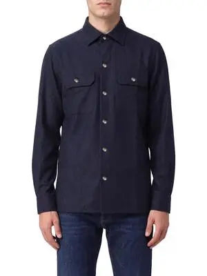 Brunello Cucinelli Wool Shirt Jacket With Patch Pockets And Button Closure Navy