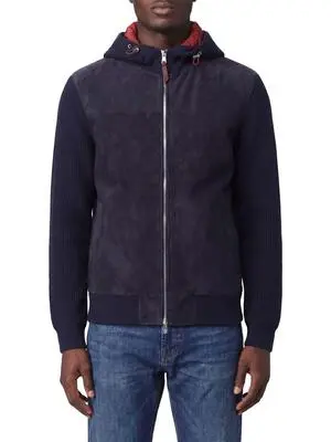 Brunello Cucinelli Suede And Cashmere Hooded Bomber Jacket Navy