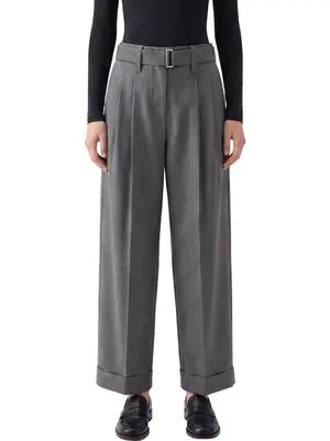 Brunello Cucinelli Cropped Wide-leg Wool-blend Trousers With Pleats - Grey