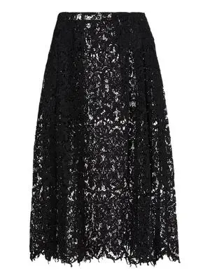 FENDI Fendi Flared Midi Skirt With Pleated Sides In Macramé Lace
