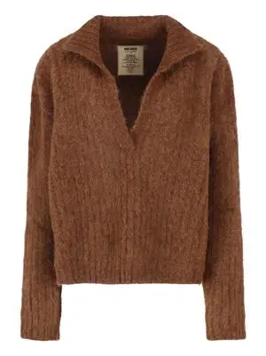 UMA WANG Oversized Collared V-neck Sweater - Brown