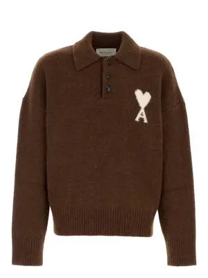 AMI Paris Stretch Alpaca Blend Polo Shirt - Brown