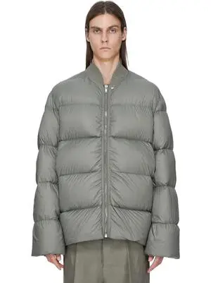 RICK OWENS Rick Owens Padded Ribbed Band-Collar Front-Zip Coat With Stud Pockets (Size 48)