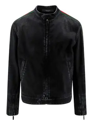 Gucci GUCCI Certified Washed Cotton Denim Jacket With Web-Trim Sleeves Nero