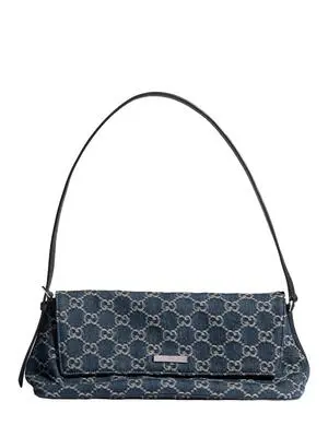 Gucci Washed Gg Denim Shoulder Bag, 13 Cm X 31 Cm X 11.5 Cm With Adjustable Leather Strap - Blu