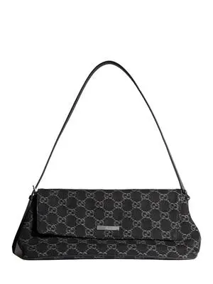 Gucci Gucci Washed GG Denim Shoulder Bag Nero