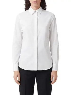 Burberry Slim Fit Cotton Poplin Shirt With Concealed Placket - White