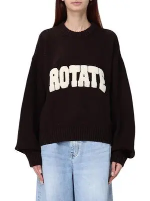 ROTATE BY BIRGER CHRISTENSEN Relaxed Fit Wool Crewneck Jumper With Contrasting Jacquard Logo - Brown